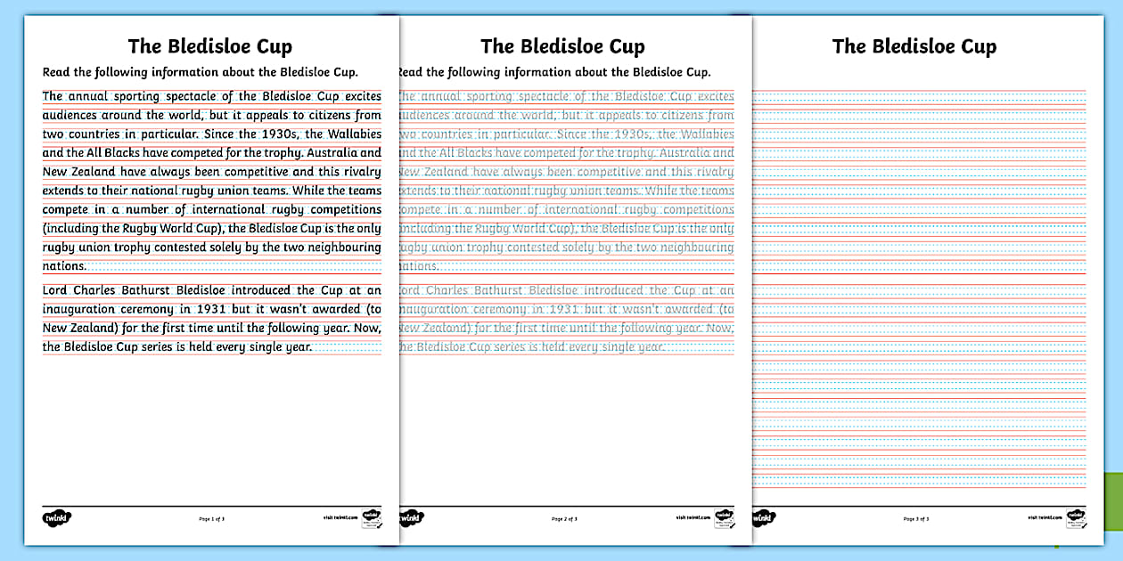 3-6 Bledisloe Cup Handwriting Worksheet / Worksheet