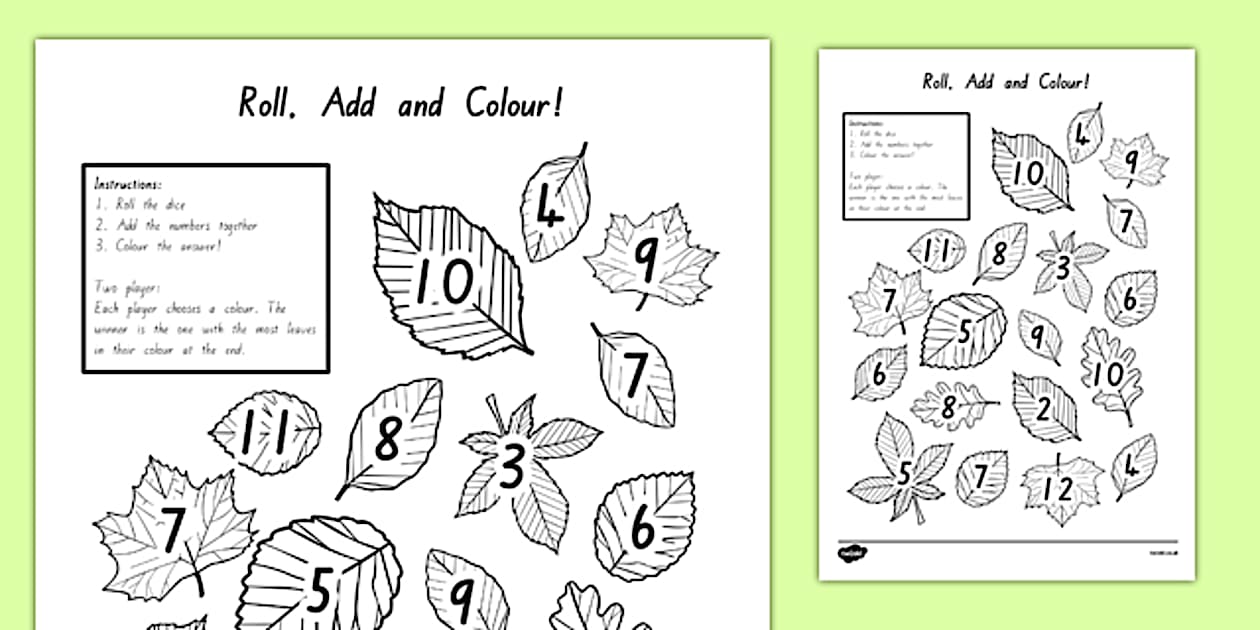 Leaf Roll and Colour Dice Addition Activity (teacher made)