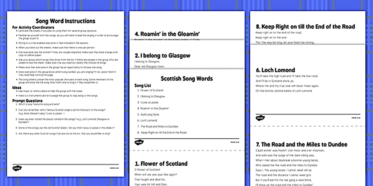 Burns Night Song Words and Instructions for Activity Coordinators