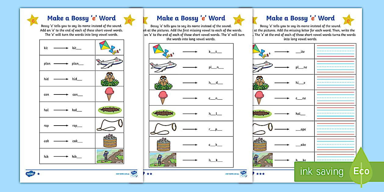 TAS Make a Bossy 'e' Word Set 3 Differentiated Worksheets