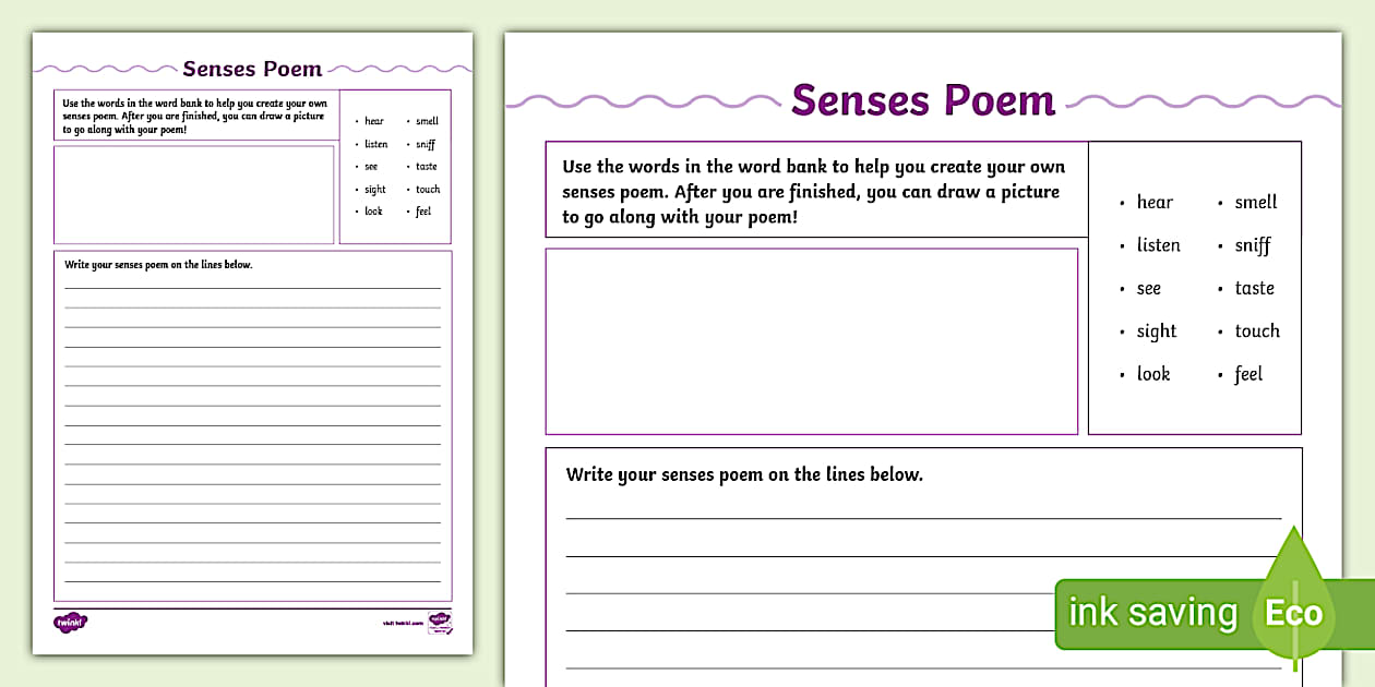 Senses Poem Writing Template (teacher made) - Twinkl