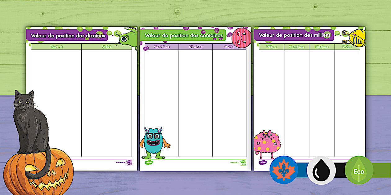 Monster Math Place Value Charts French (teacher made)