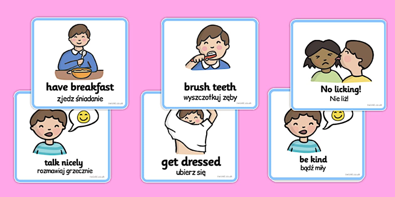 SEN Communication Cards Daily Routine Boy Polish Translation