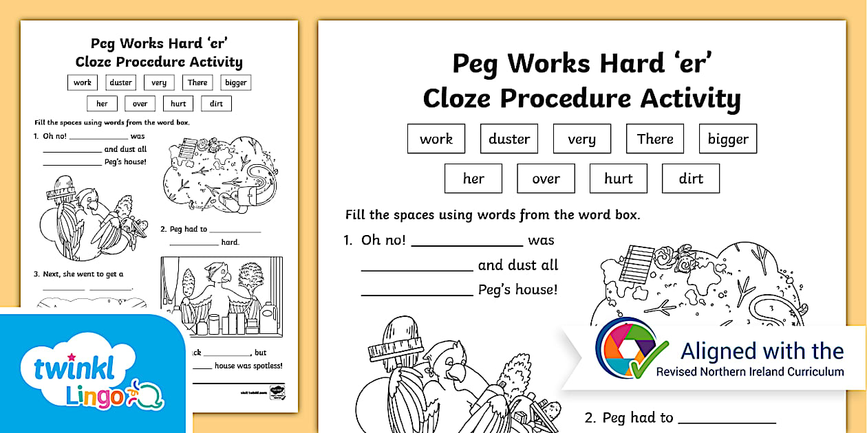 Peg Works Hard 'er' Cloze Procedure Activity (Teacher-Made)