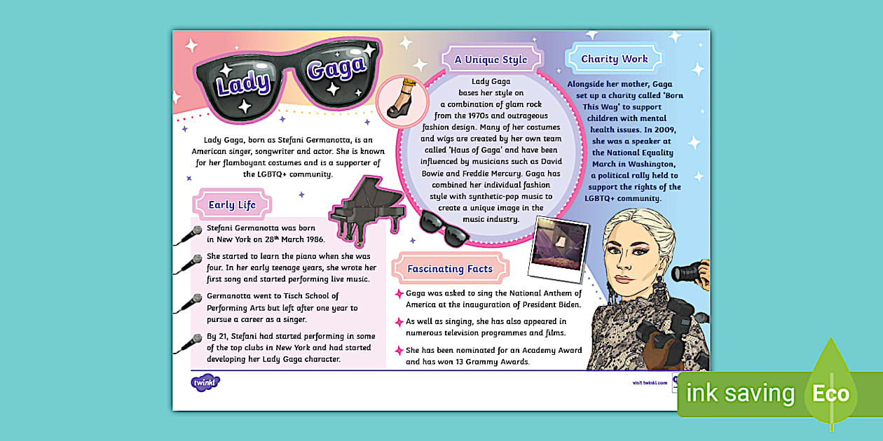 Lady Gaga Fact File - Twinkl - KS2 (teacher made) - Twinkl