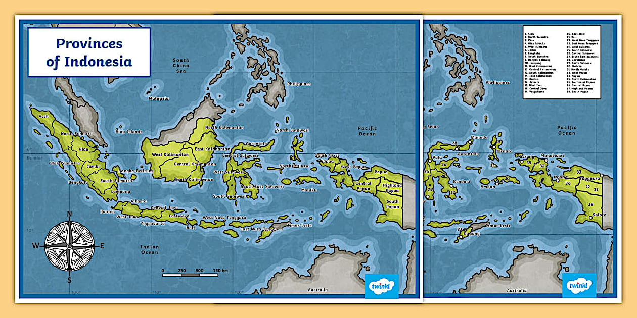 Large Indonesian Provinces Wall Map - Geography Resource
