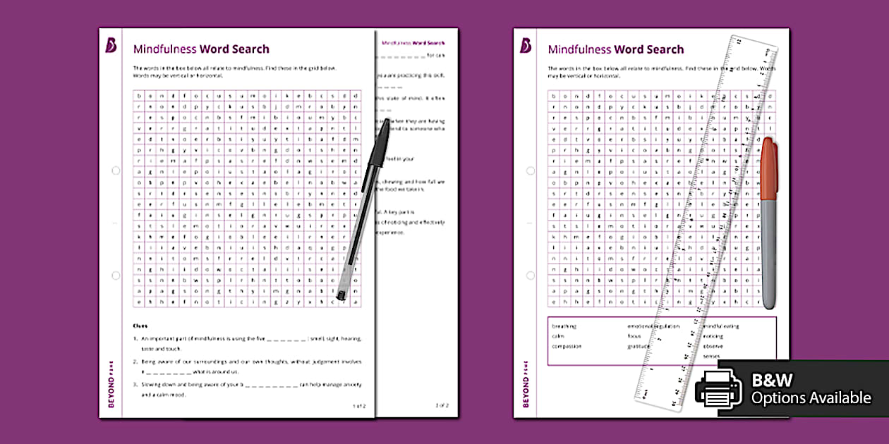 Mindfulness Word Search (teacher made) - Twinkl
