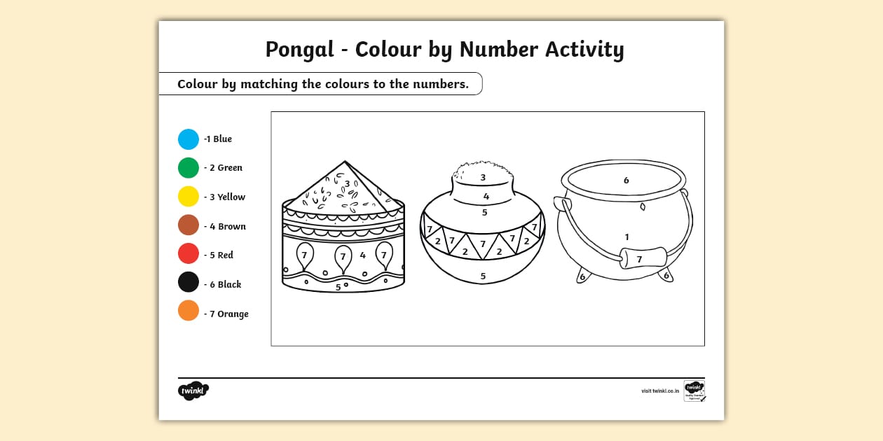 Pongal Colour by Number Activity (teacher made) - Twinkl