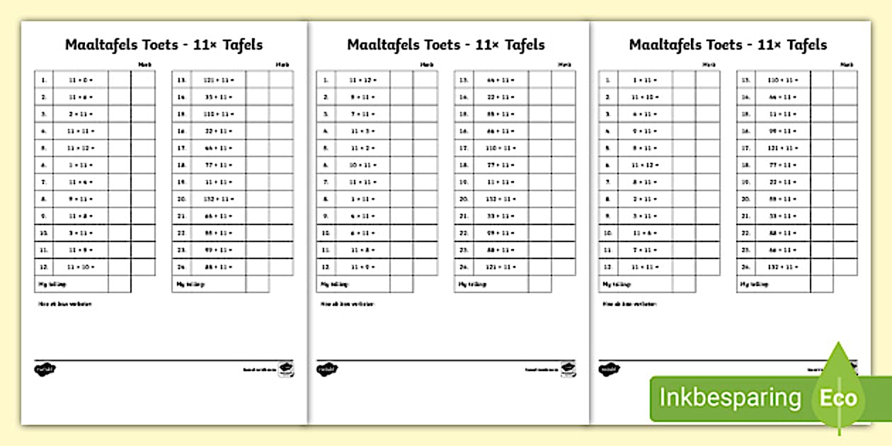 11x Tafels Toets (teacher made) - Twinkl