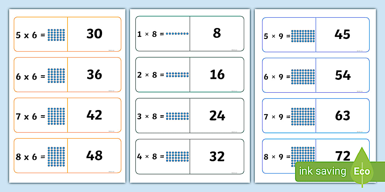 Array Multiplication Cards 6, 8 and 9 Times Tables - Twinkl