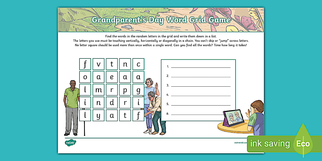 Grandparent's Day Word Grid Game (Teacher-Made) - Twinkl
