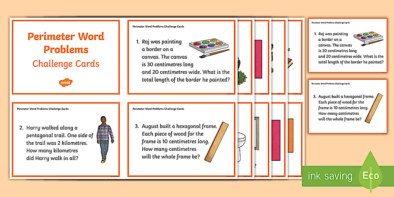 Perimeter Word Problems Challenge Cards - Twinkl