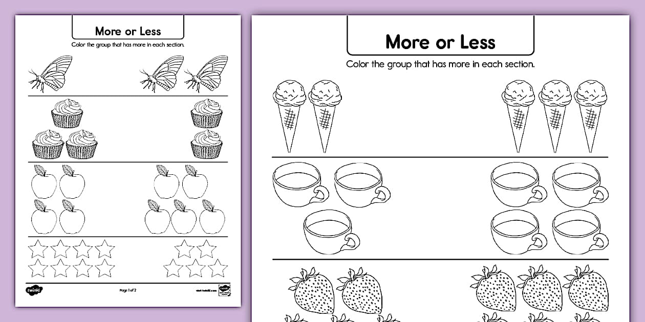 More or Less Coloring Worksheet (teacher made) - Twinkl