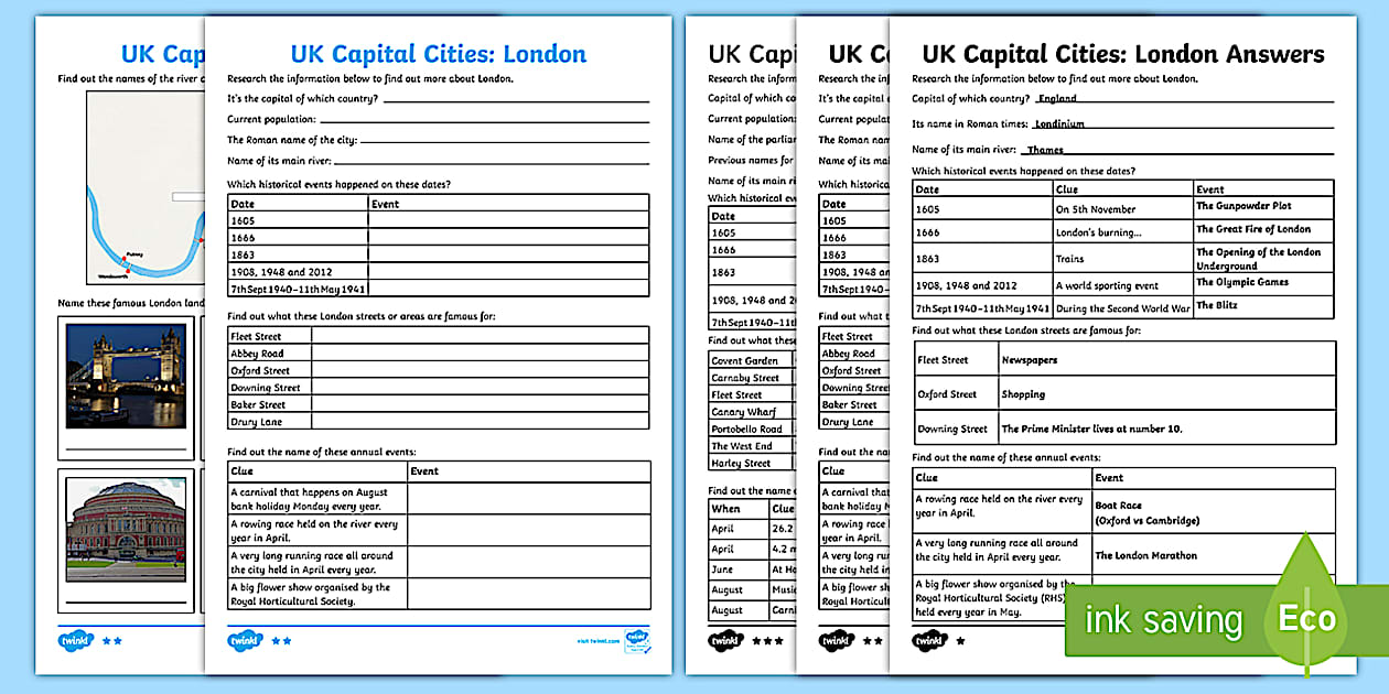KS2 UK Capital Cities: London Differentiated Worksheets