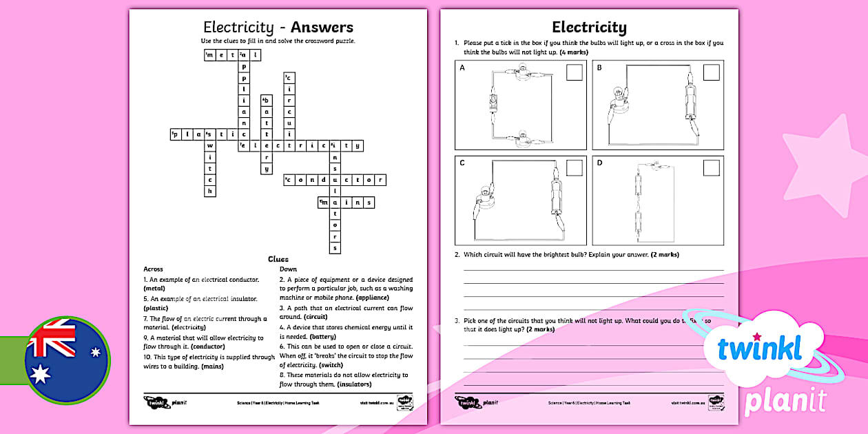Year 6 Science Electricity Home Learning Task (teacher made)