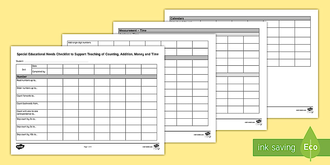 Editable Special Education Checklist to Support Teaching On Counting,