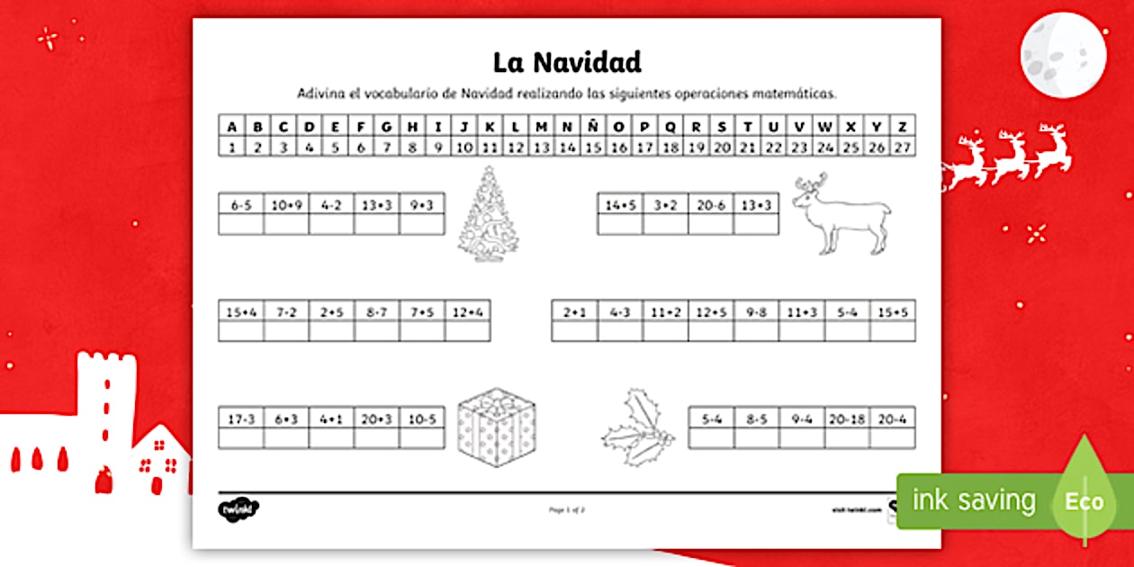 Editable Guess Christmas Vocabulary With Maths Worksheet Spanish