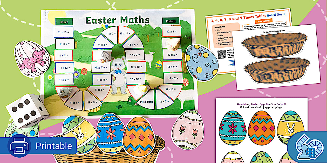KS2 Easter Maths Board Game for Year 4 Times Tables - Twinkl