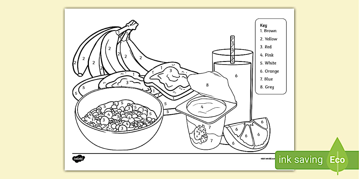 Breakfast Colour by Number (teacher made) - Twinkl