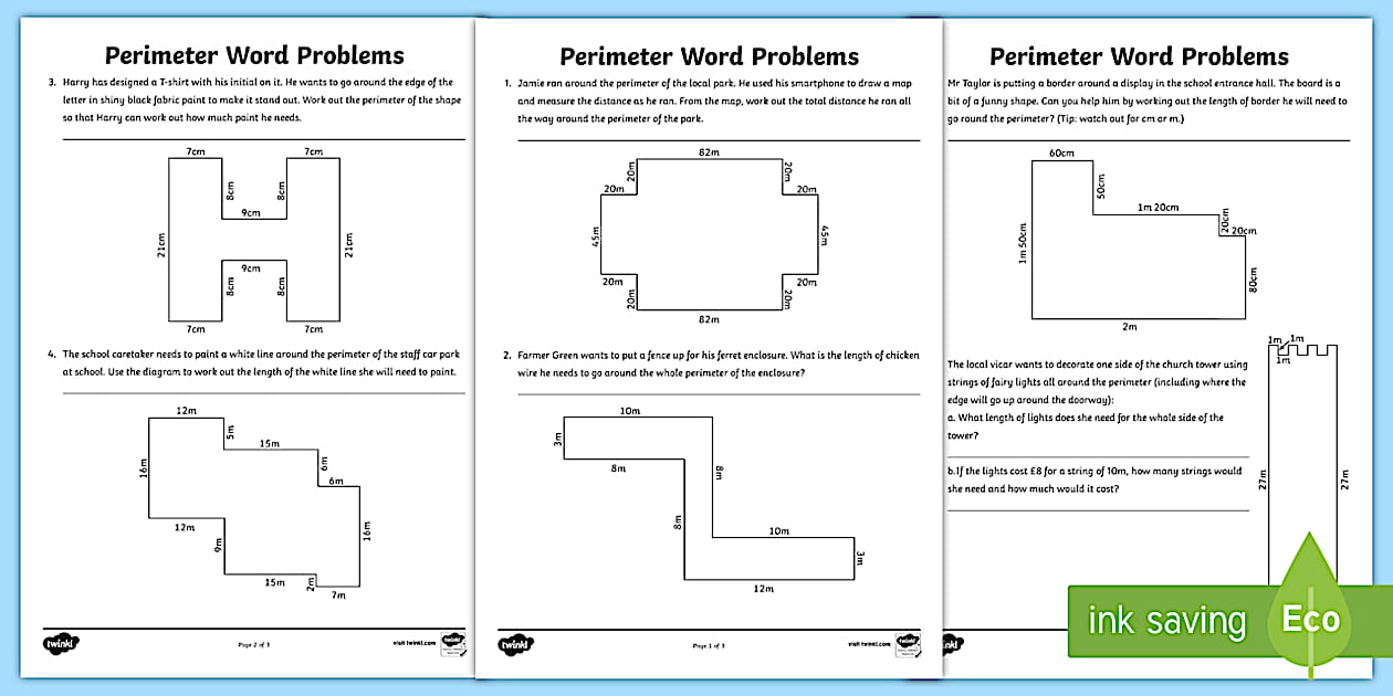 Editable Year 4 Perimeter Word Problems Worksheet - Twinkl