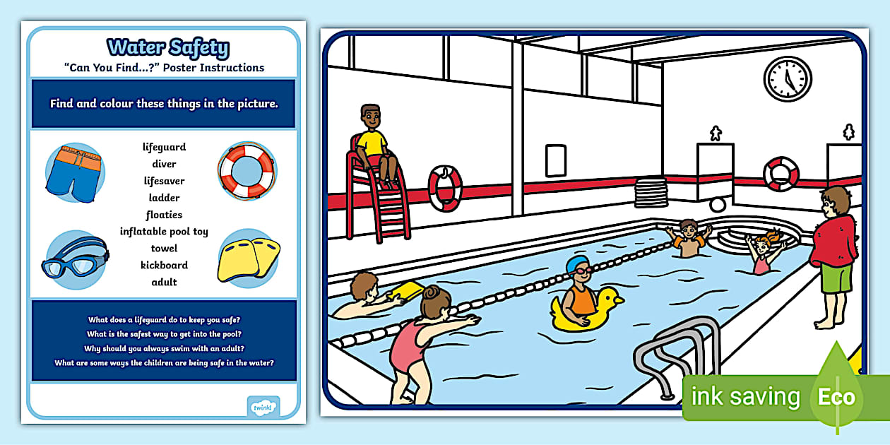 Water Safety Can You Find? Colour In Picture Activity