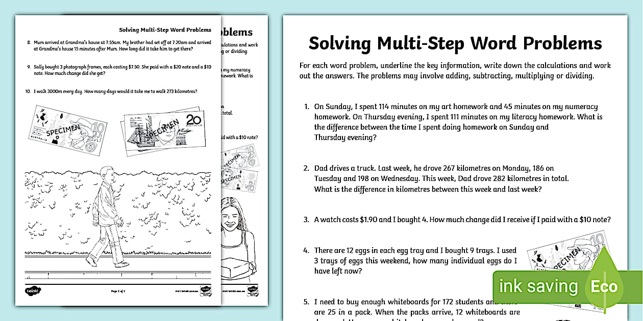 Solving Multi-Step Word Problems Activity Sheet - Twinkl