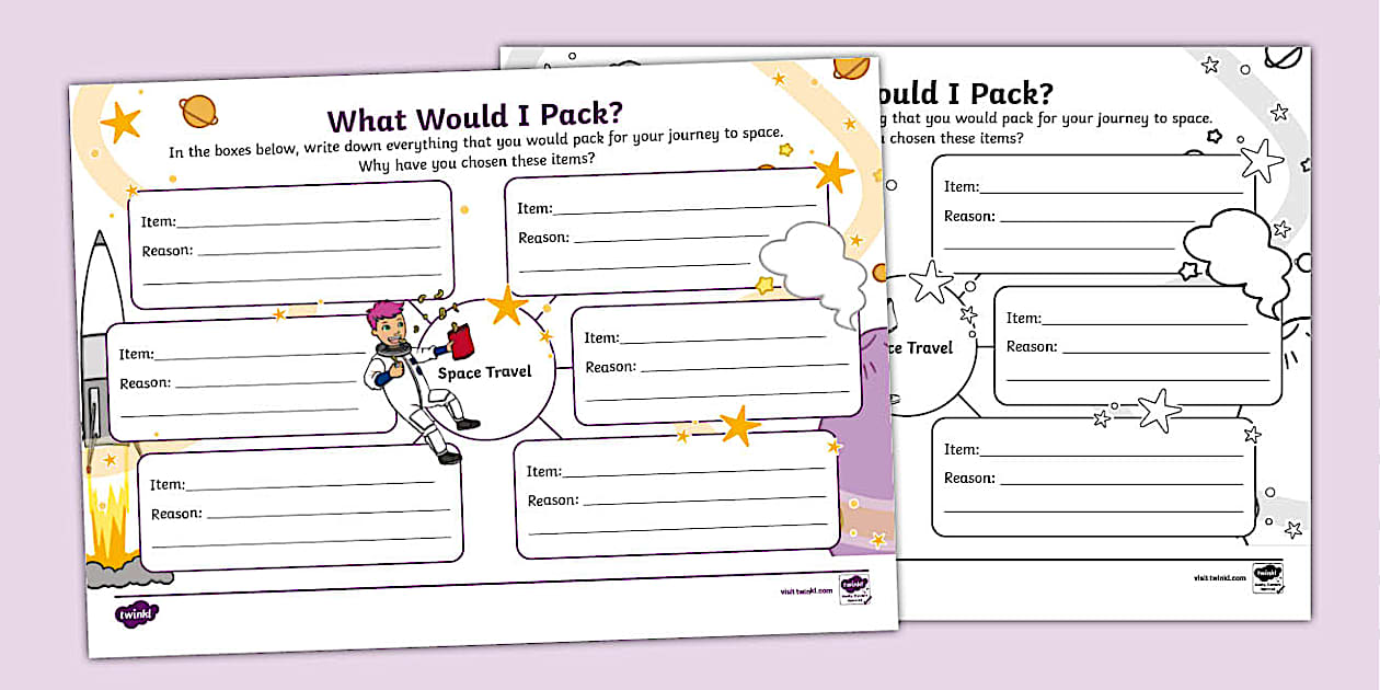 What Would I Pack? Space Travel Mind Map - Twinkl