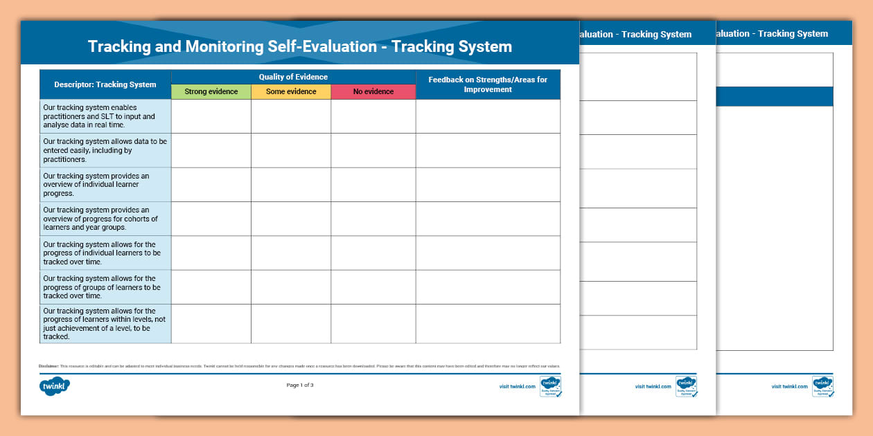 Editable Tracking and Monitoring Self-Evaluation Template