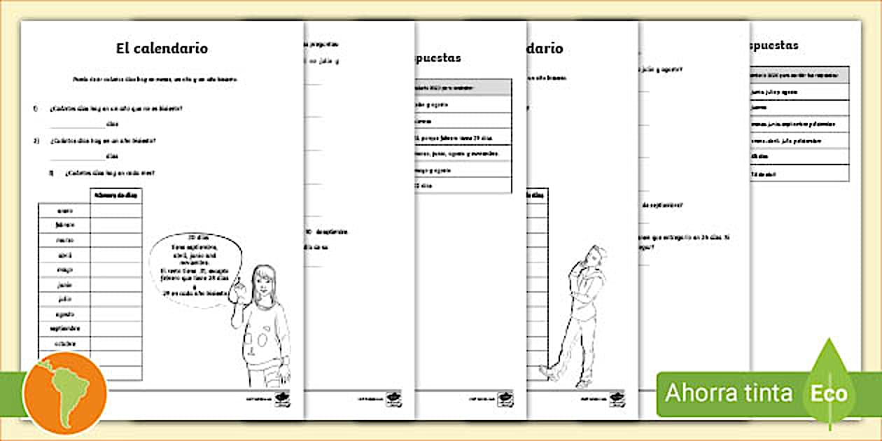 Calendario: días y meses del año. Actividad en 3 niveles.- Guía de trabajo