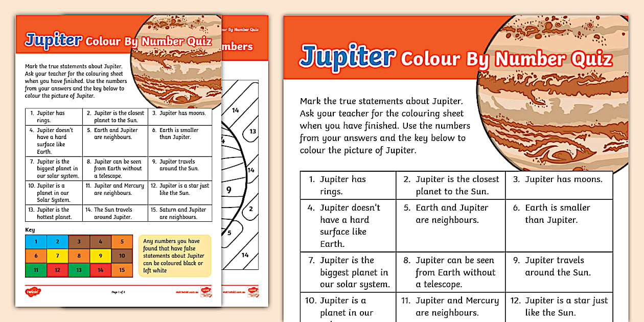 Jupiter Colour By Number Quiz (teacher made) - Twinkl