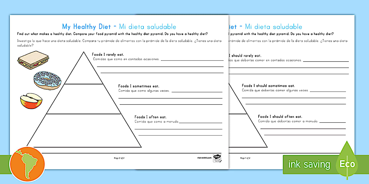 Black and White Healthy Eating Food Pyramid Writing Activity English ...