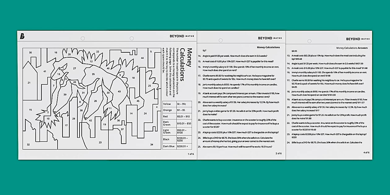Money Calculations Colour By Number (teacher made) - Twinkl