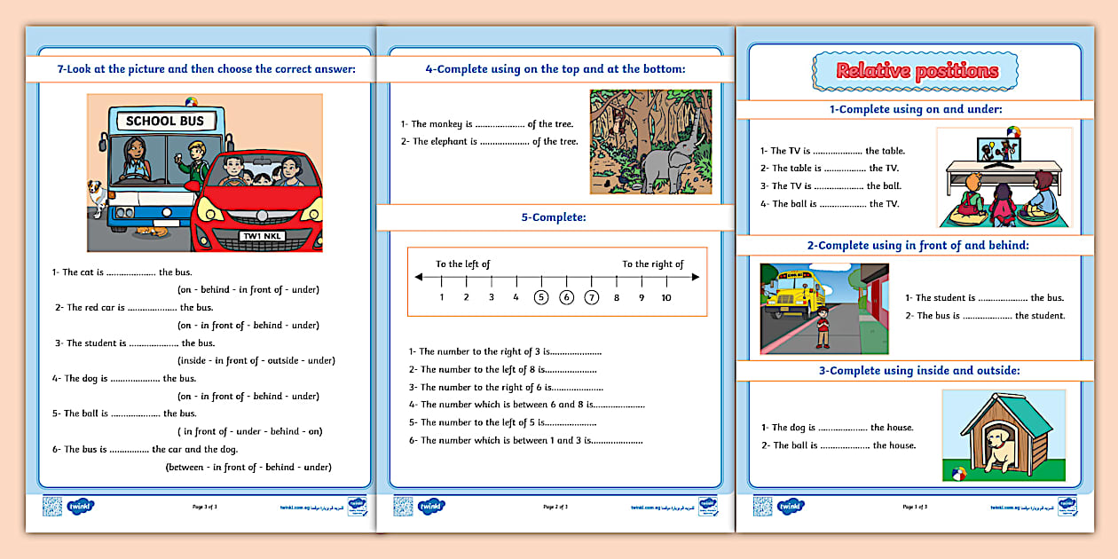 The Relative Positions worksheet (Teacher-Made) - Twinkl
