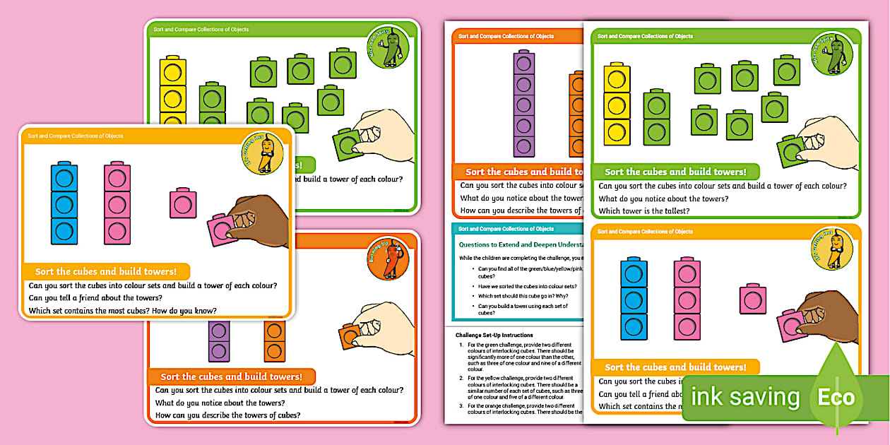 👉 EYFS Maths Sort and Compare Chilli Challenges Colour Towers