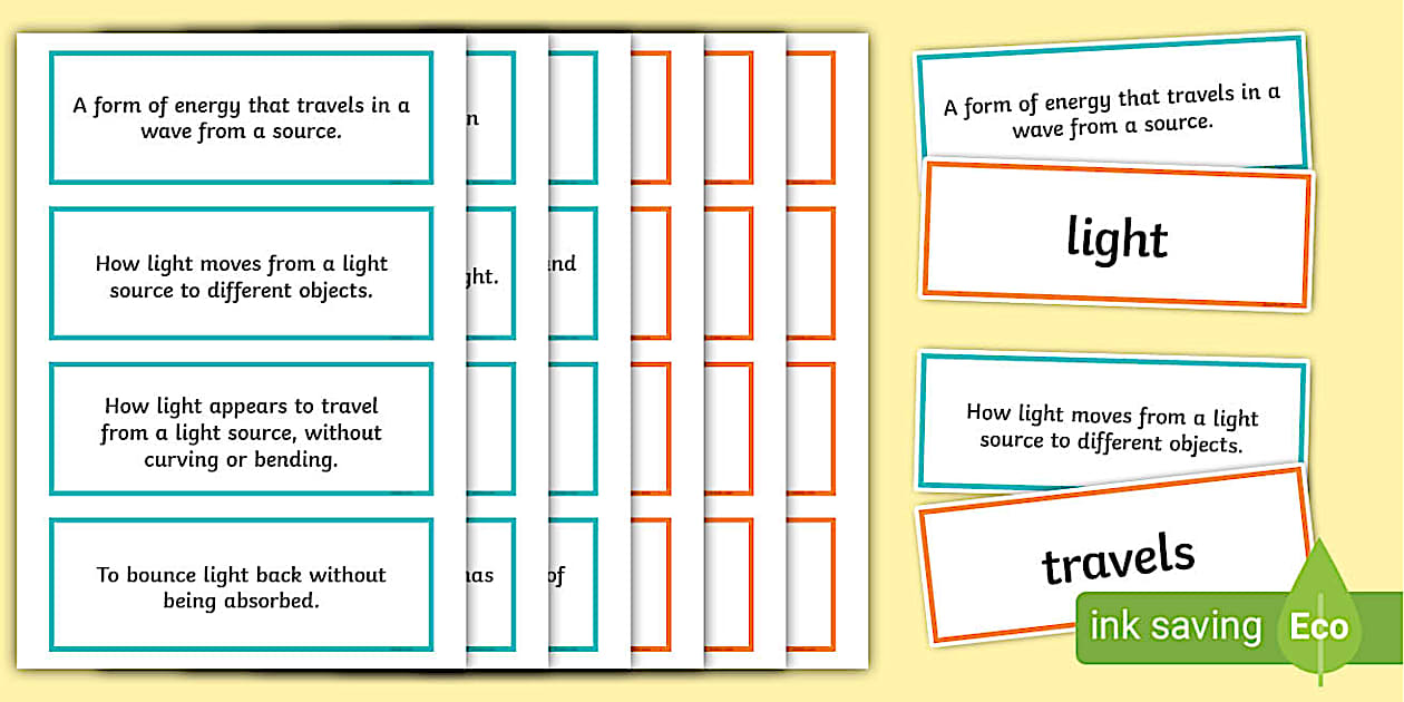 Year 6 Light Scientific Vocabulary Matching Cards - Twinkl