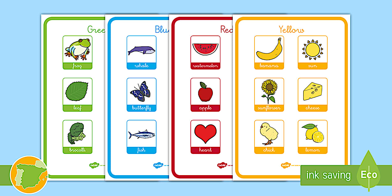 A1 Pósters: objetos de colores en inglés (teacher made)