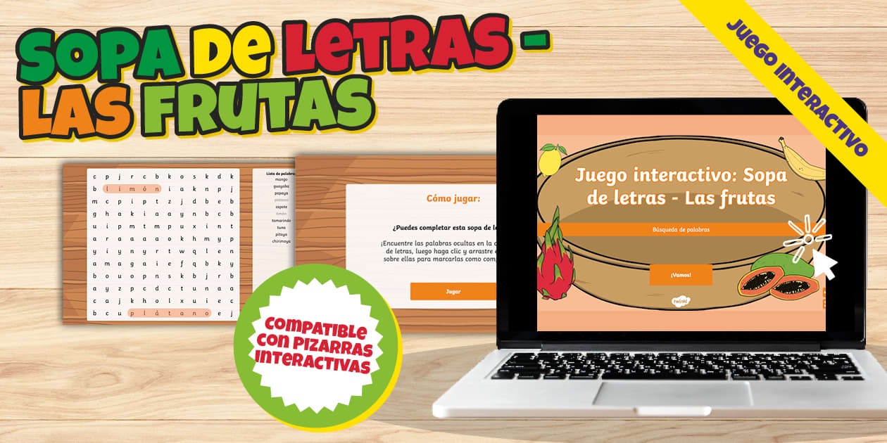 Juego interactivo: Sopa de letras - Las frutas