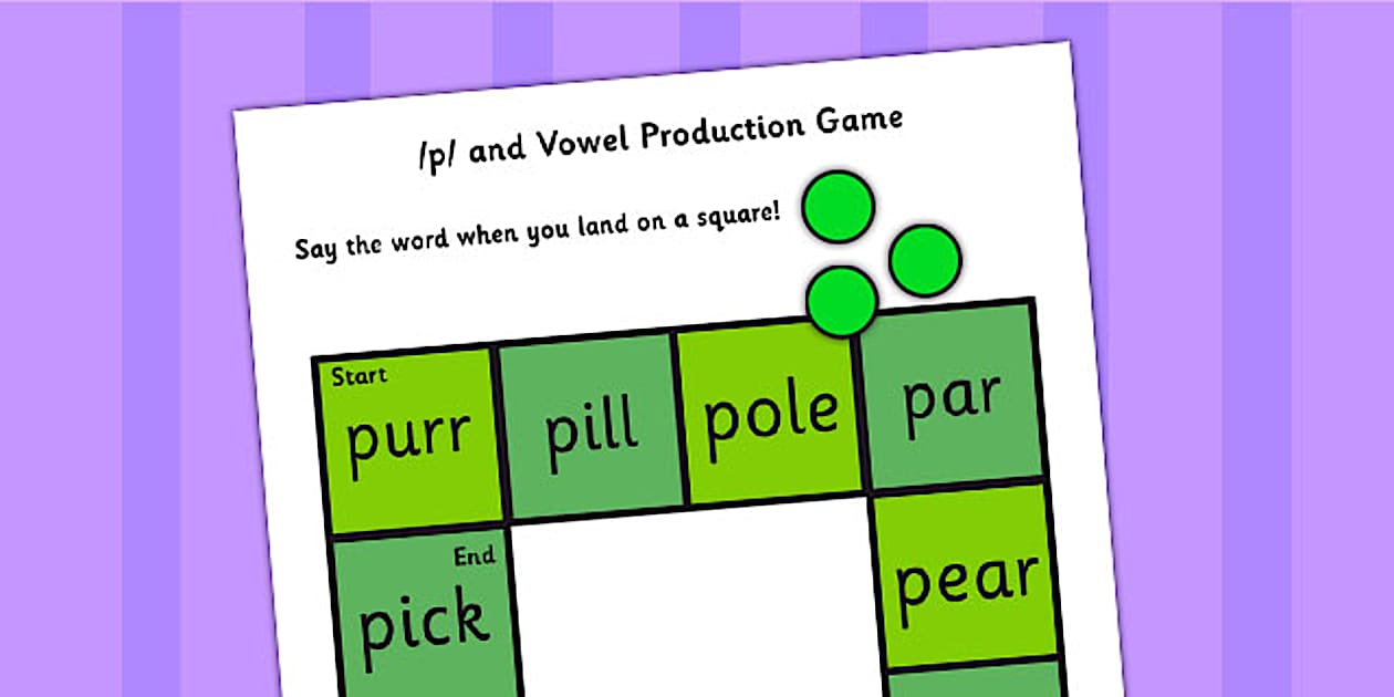 Black and White p and Vowel Production Game (teacher made)