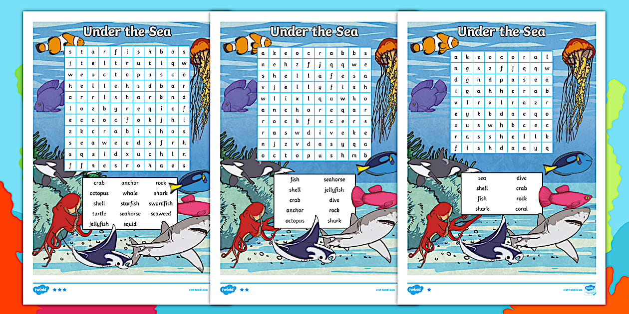 Under the Sea Free Word Search - Primary Resource - Twinkl