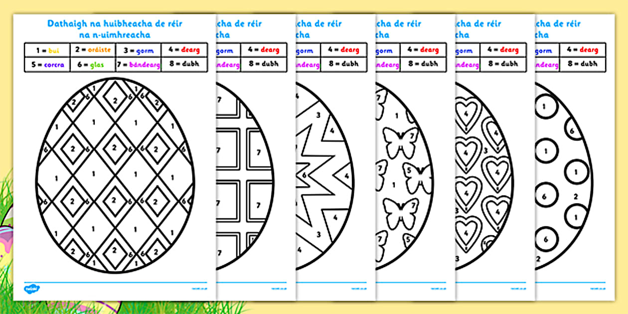 Easter Colour by Number Gaeilge | Bileoga Oibre | Twinkl