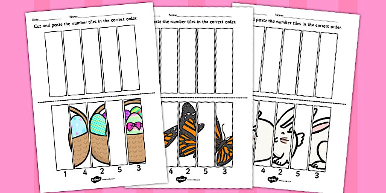 Black and White Easter Themed Number Sequencing Puzzle