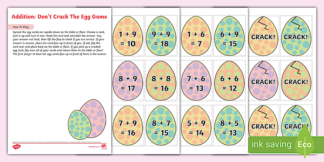 Subtraction: Don't Crack The Egg Game (teacher made)