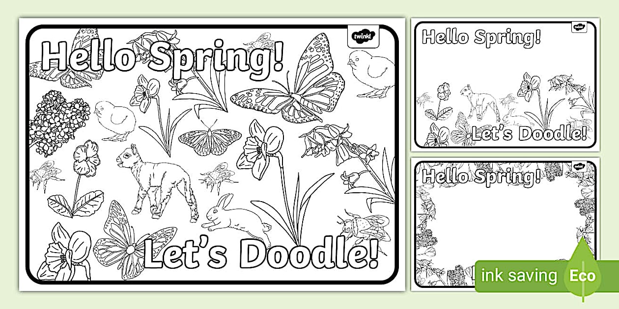 Let's Doodle Spring-Themed Colouring Pages - Spring - Twinkl
