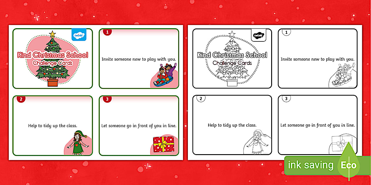 Kind Christmas School Challenge Cards - Grades K-3 - Twinkl