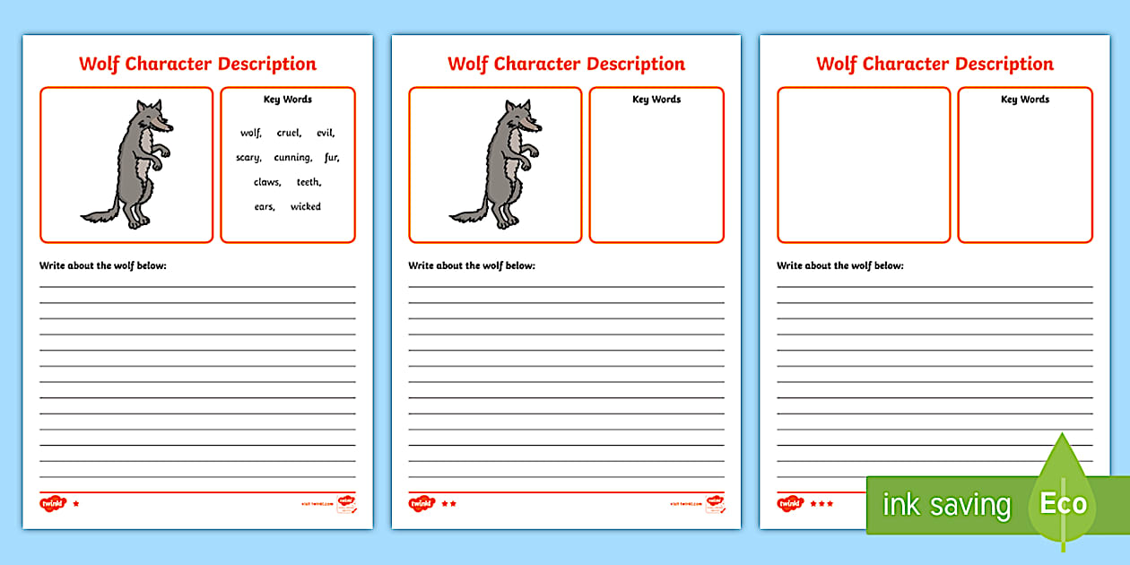 Editable Wolf Character Description Differentiated Writing Frames