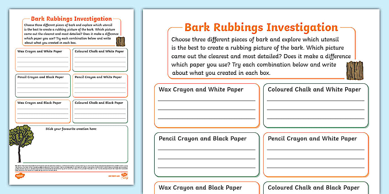 Bark Rubbings Investigation Worksheet (teacher made)