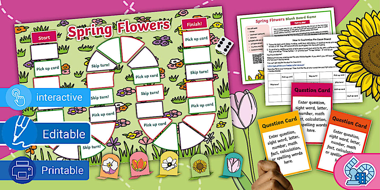 Editable Spring Flowers Board Game for Spring Activities