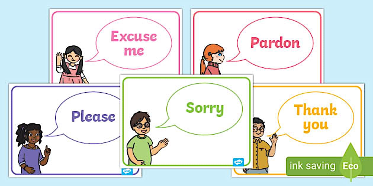 Cursive Good Manners Vocabulary Display Posters - Twinkl