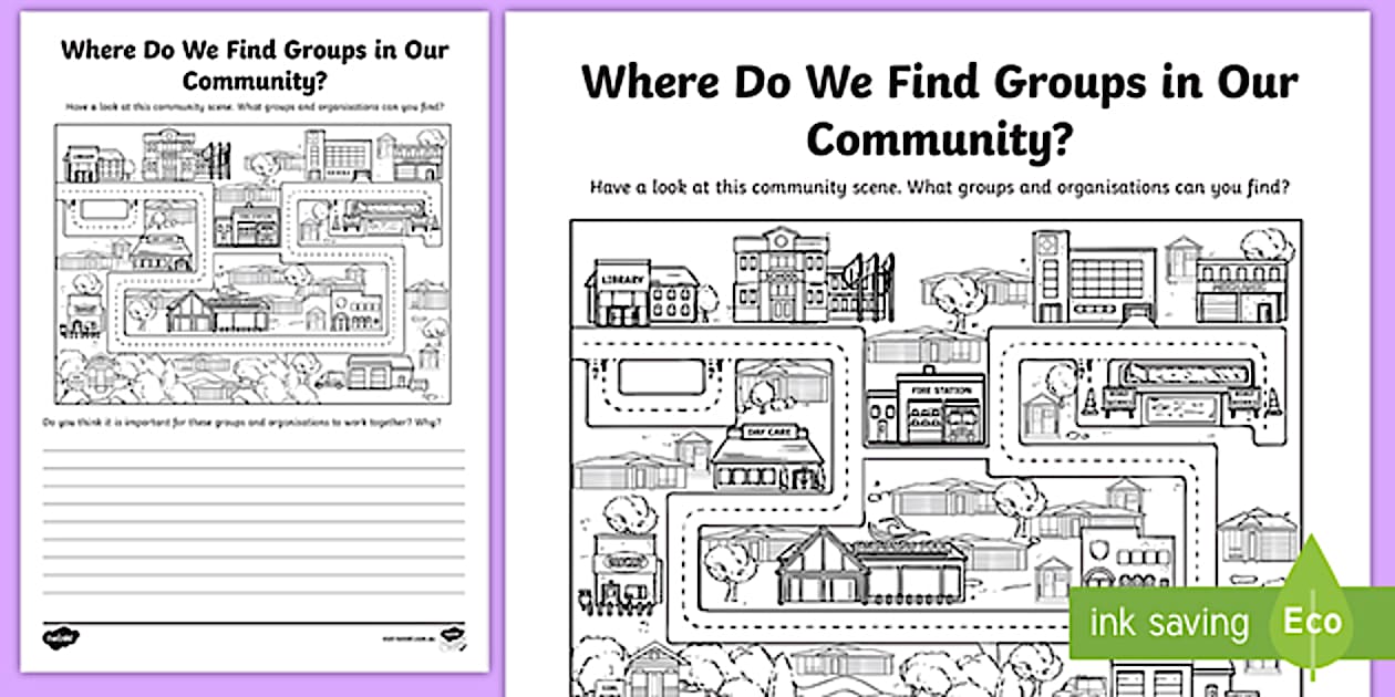Where Do We Find Groups in Our Community? Worksheet - Twinkl