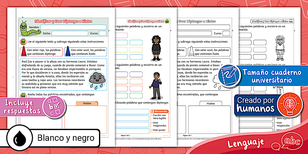 Diptongos | Hiatos | lenguaje | guía de trabajo | 2º | guía